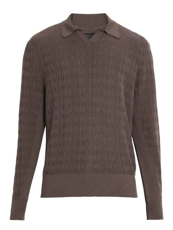 Rag & Bone Harvey Plaid Johnny Collar Polo Sweater - Brwn