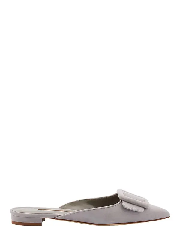 Manolo Blahnik Maysale Suede Ballerina Mules - Light Gray