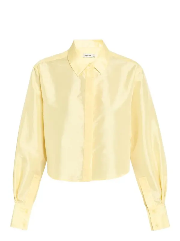 Simkhai Renata Cropped Satin Blouse - Pale Yello