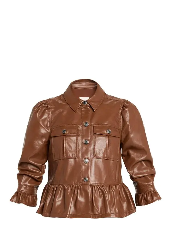 Cinq À Sept Delanie Ruffled Vegan Leather Jacket - Dark Sepia
