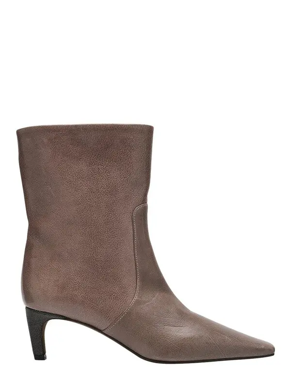Brunello Cucinelli Leather Ankle Boots With Monili Detail - Dark Brown