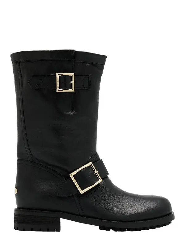 JIMMY CHOO Biker Mid Leather Mid-calf Boots - Black