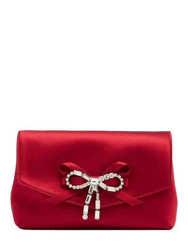 JIMMY CHOO Mini Crystal Bow-embellished Satin Crossbody Bag - Ruby Red S