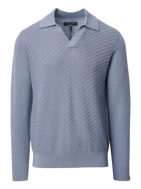 Rag & Bone Charles Wool Johnny Collar Polo Sweater - Blue