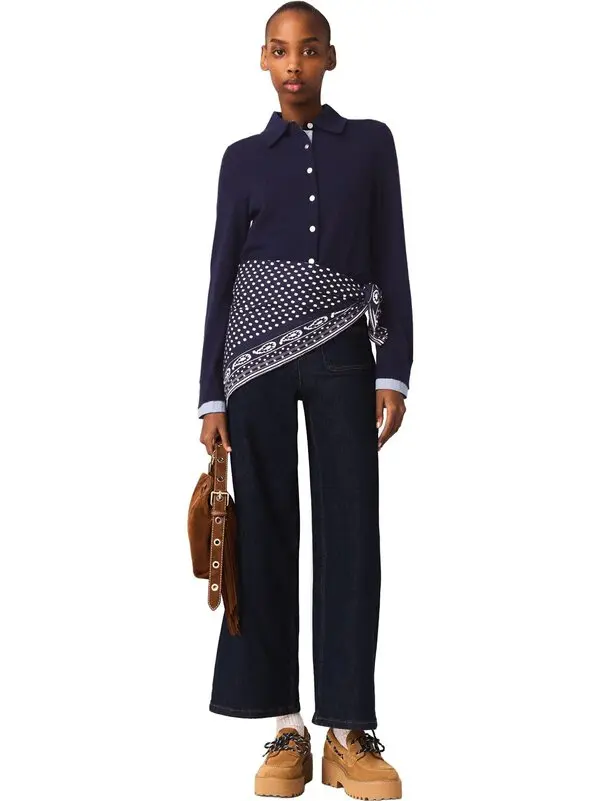 Maje Wool And Cashmere Polo Cardigan With Removable Details - Navy