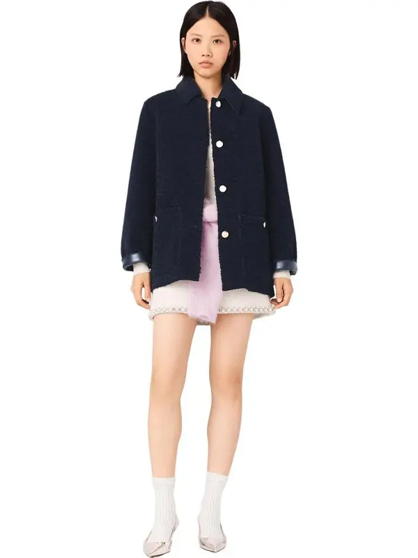 Maje Reversible Faux Shearling Jacket - Navy
