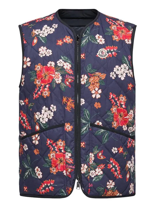 Moncler Franqui Reversible Floral Down Vest - Blue