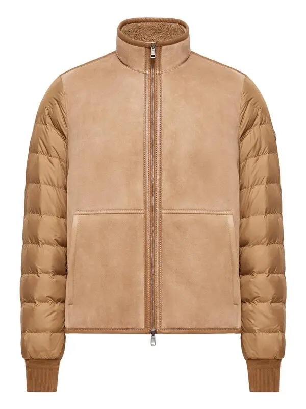 Moncler Crachin Reversible Shearling & Nappa Short Down Jacket - Beige