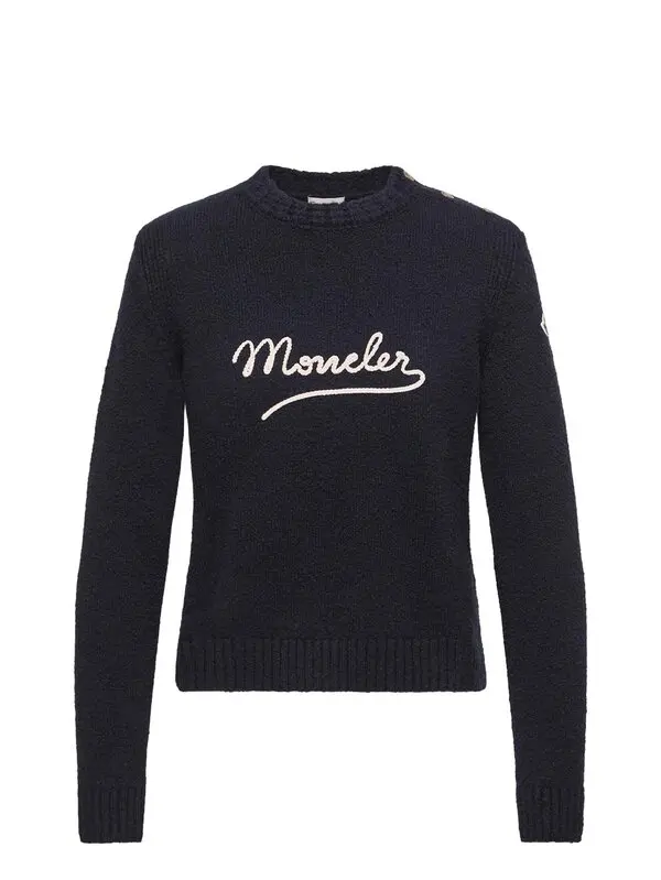 Moncler Embroidered Logo Cotton-blend Sweater - Blue