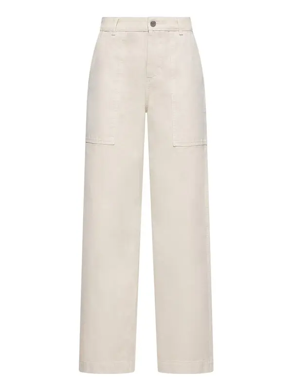 Moncler Cotton Canvas Pants With Leather Logo - Beige