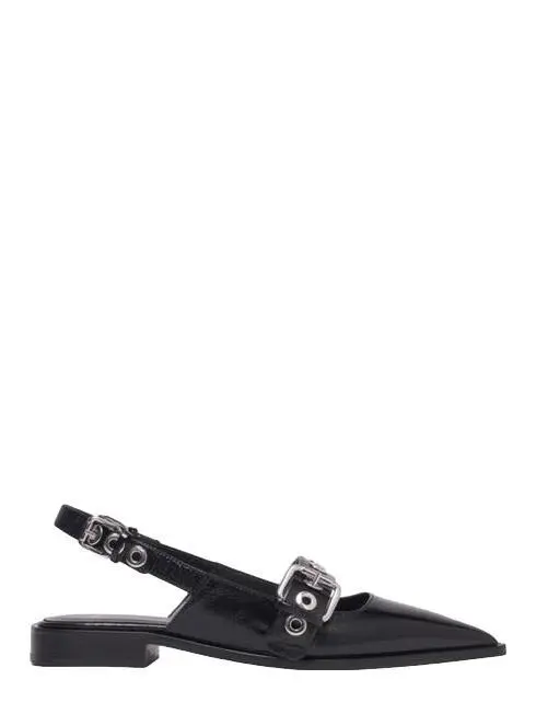 Maje Flat Leather Slingbacks - Black