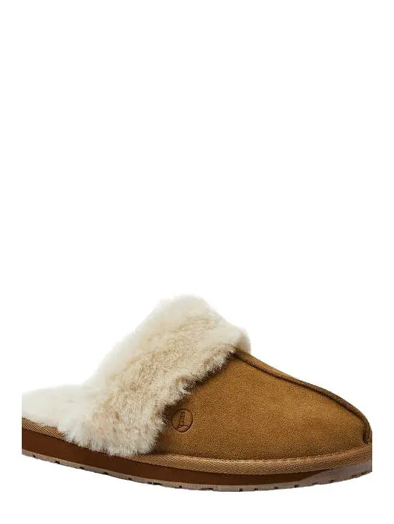 LANDS' END Suede Furry Lined Slippers - English Tan Suede