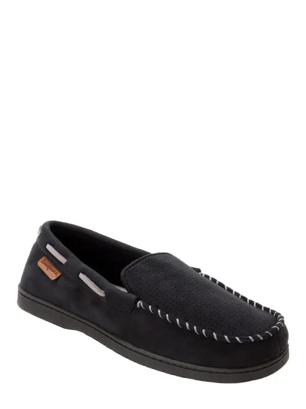 DEARFOAMS Keaton Microsuede Moccasin Slipper - Black Solid