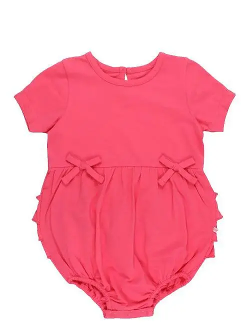 RUFFLEBUTTS Knit Bow Bubble Romper - Hot Pink