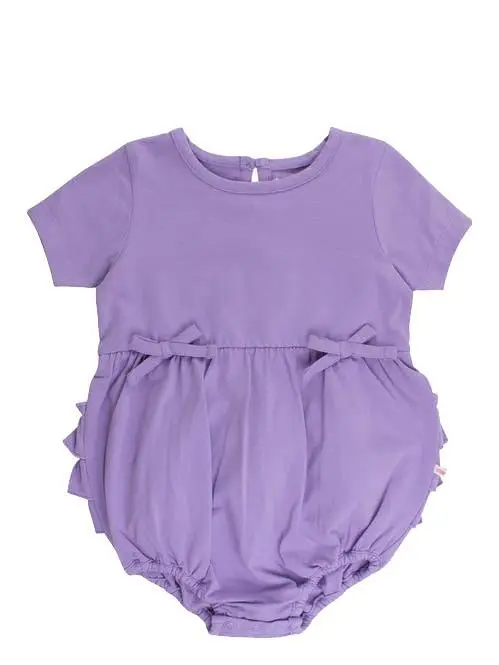 RUFFLEBUTTS Knit Bow Bubble Romper - Wisteria Purple