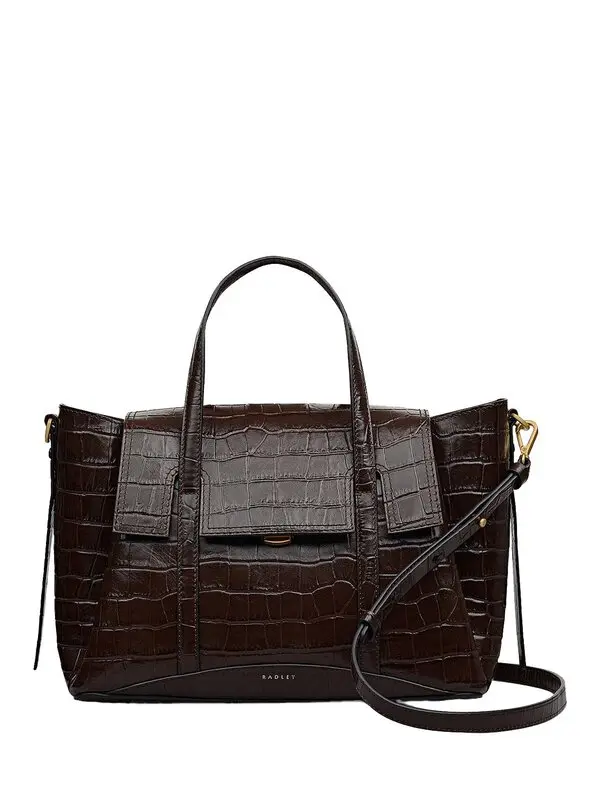 RADLEY The Chancery Faux Croc Flapover Satchel Bag - Dark Oak