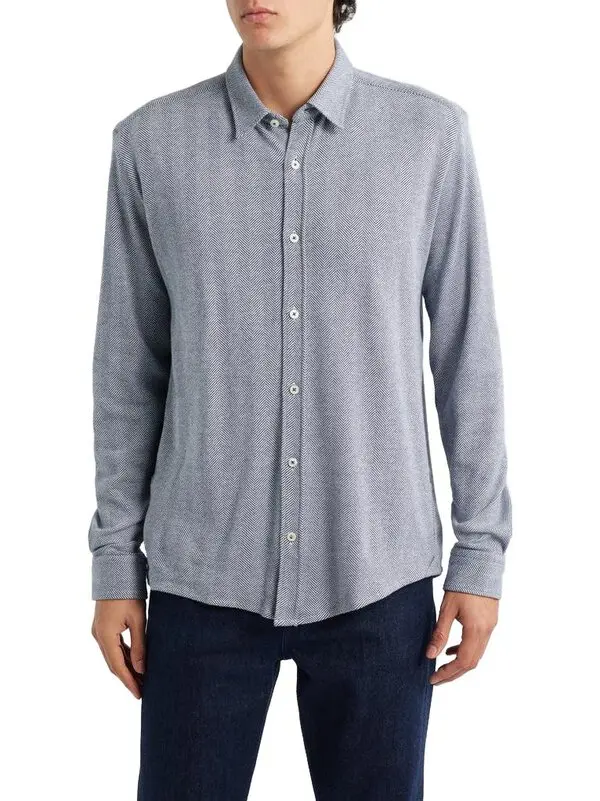 BOSS Roan Kent Cotton Button-up Shirt - Dark Blue