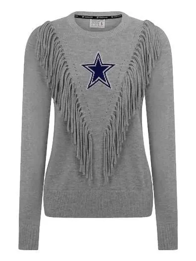 KADYLUXE Dallas Cowboys Fringe Pullover Sweater - Silver