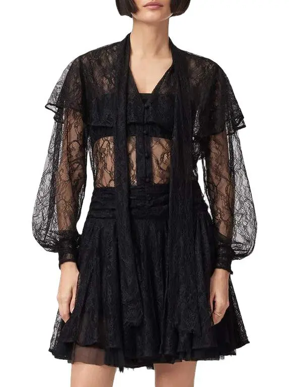 ALLSAINTS Athena Lace Button-up Shirt - Black