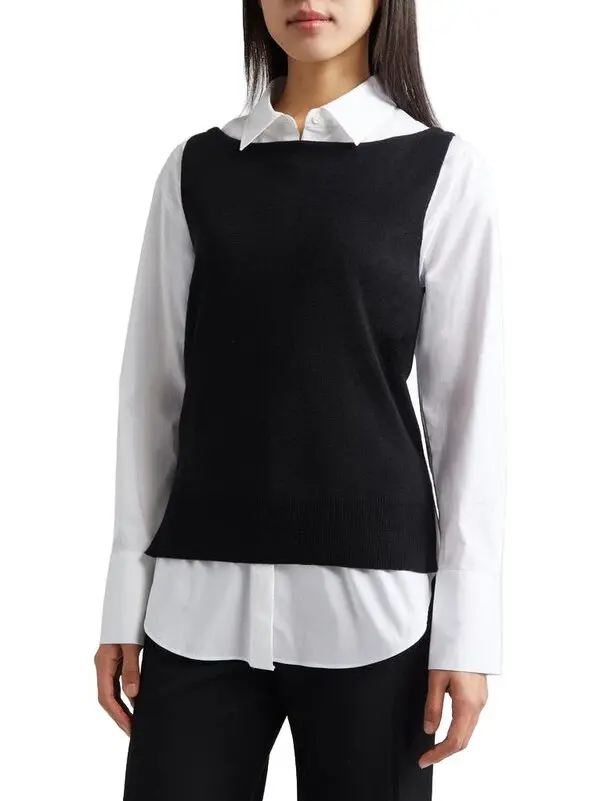 Staud Damian Layered Shirt - Black/white