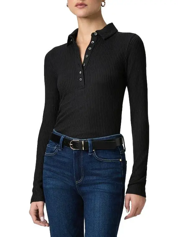 Paige Ribbed Henley Top - Black