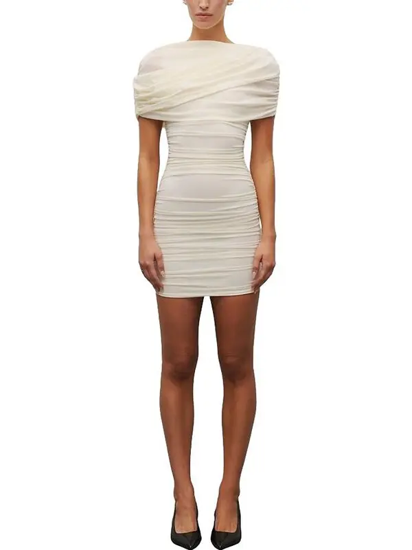 HEIRESS BEVERLY HILLS Draped Shoulder Mini Dress - Ivory
