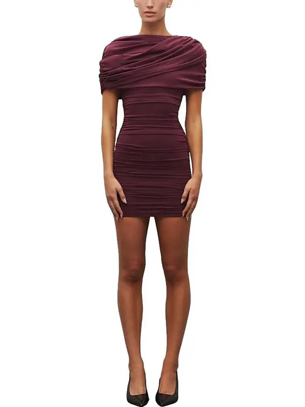 HEIRESS BEVERLY HILLS Draped Shoulder Mini Dress - Mauve Wine