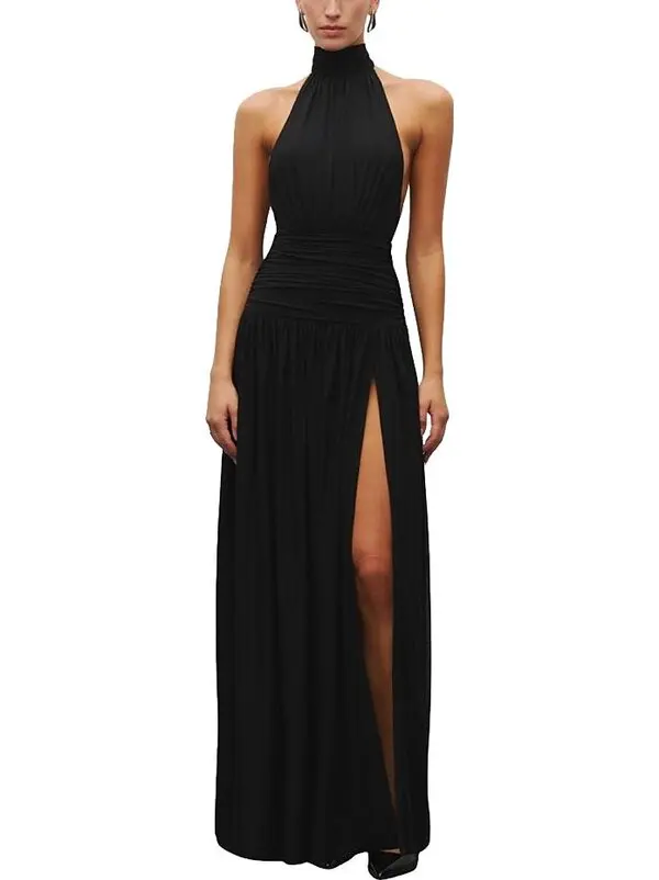 HEIRESS BEVERLY HILLS Halter Slit Gown - Black