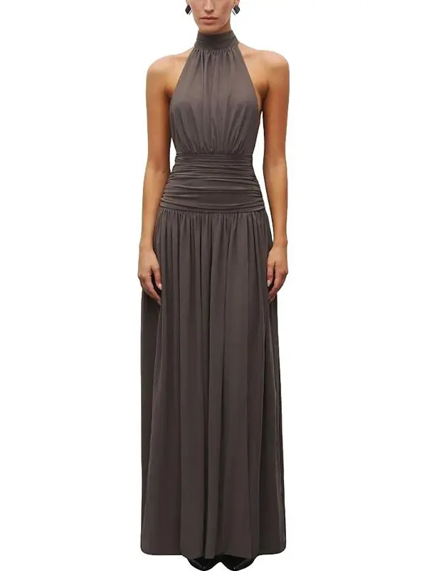 HEIRESS BEVERLY HILLS Halter Slit Gown - Charcoal