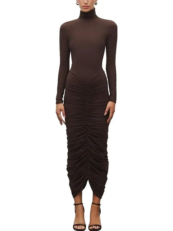 HEIRESS BEVERLY HILLS Ruched Maxi Dress - Brown