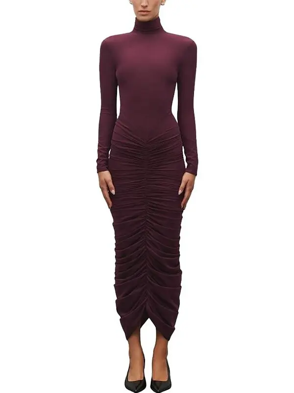 HEIRESS BEVERLY HILLS Ruched Maxi Dress - Mauve Wine