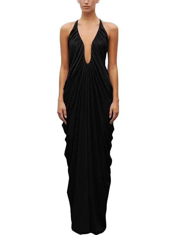 HEIRESS BEVERLY HILLS Draped Halter Gown - Black