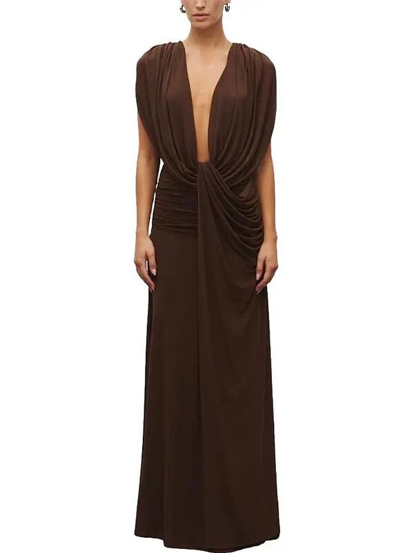 HEIRESS BEVERLY HILLS The Plunge Drape Gown - Brown