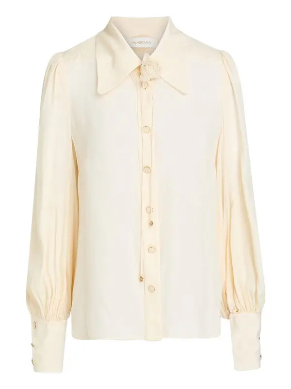Zimmermann Floral-appliquéd Crepe De Chine Shirt - Cream