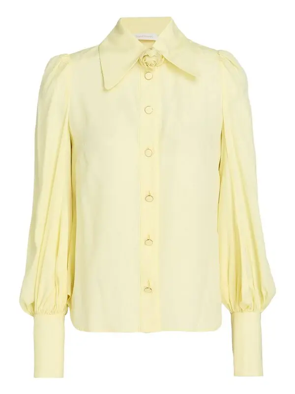 Zimmermann Floral-appliquéd Crepe De Chine Shirt - Pastel Yellow