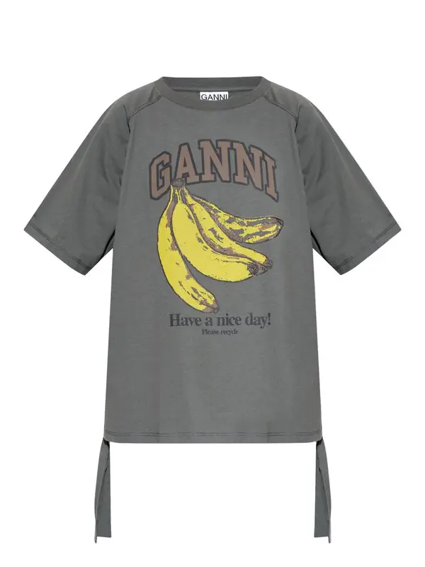 GANNI T-shirt With Drawstring Sides - Grey