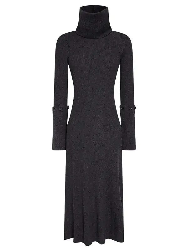 Proenza Schouler Ribbed-knit Turtleneck Midi Dress With Detachable Details - Charcoal