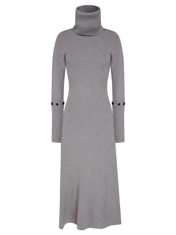 Proenza Schouler Ribbed-knit Turtleneck Midi Dress With Detachable Details - Gray