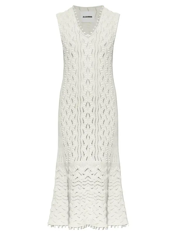 JIL SANDER Dress With Decorative Knit And V-neckline - Cream