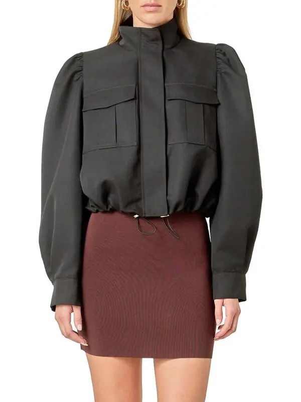 English Factory Crop Bomber Jacket - Black