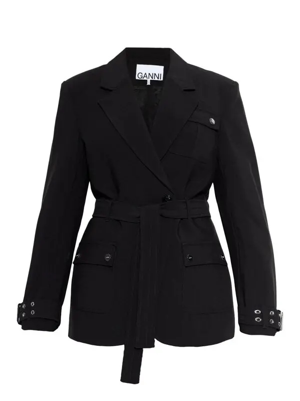 GANNI Belted Blazer - Black