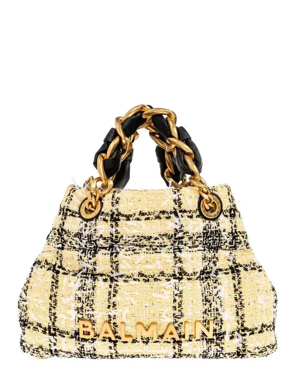 Balmain Handbag With Tweed Pattern And Chain Strap - Yellow