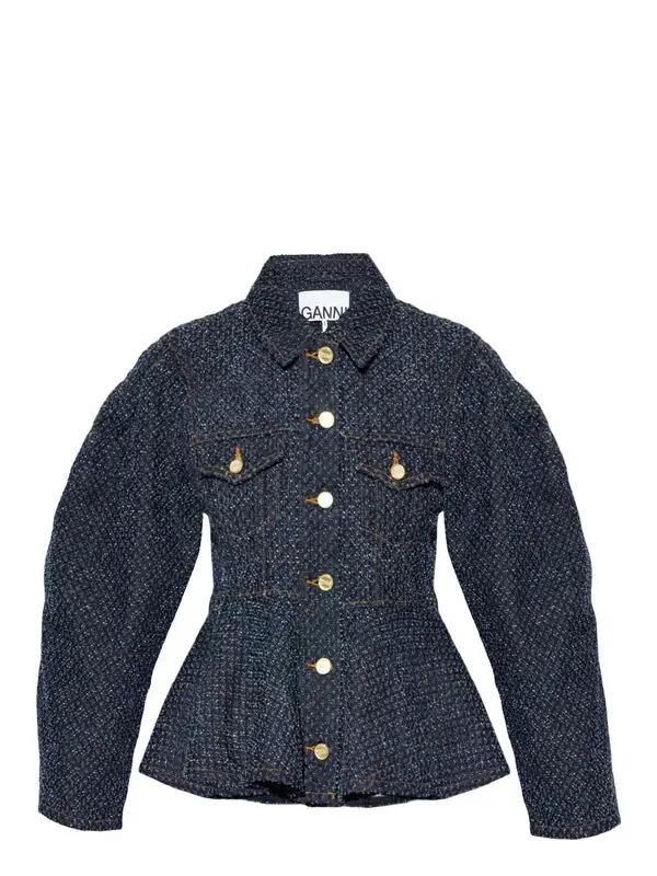 GANNI Denim Peplum Jacket - Navy Blue