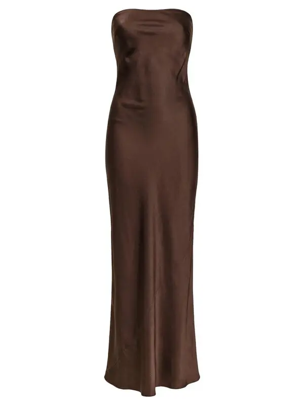 FORTE_FORTE Satin Off-the-shoulder Dress - Brown