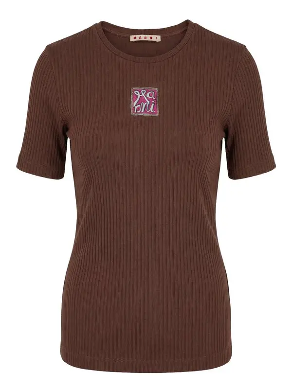 Marni T-shirt With Embroidered Logo - Brown