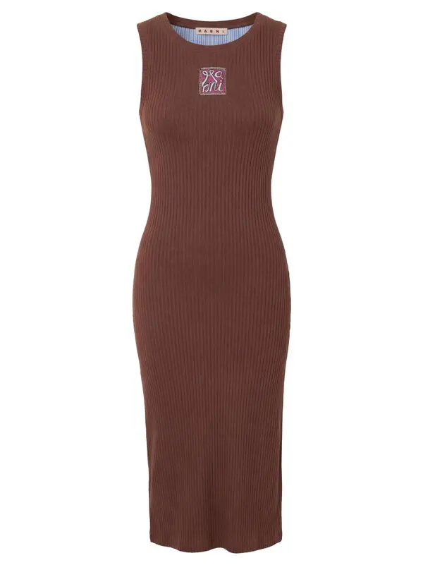 Marni Midi-length Dress With Logo Patch - Brown