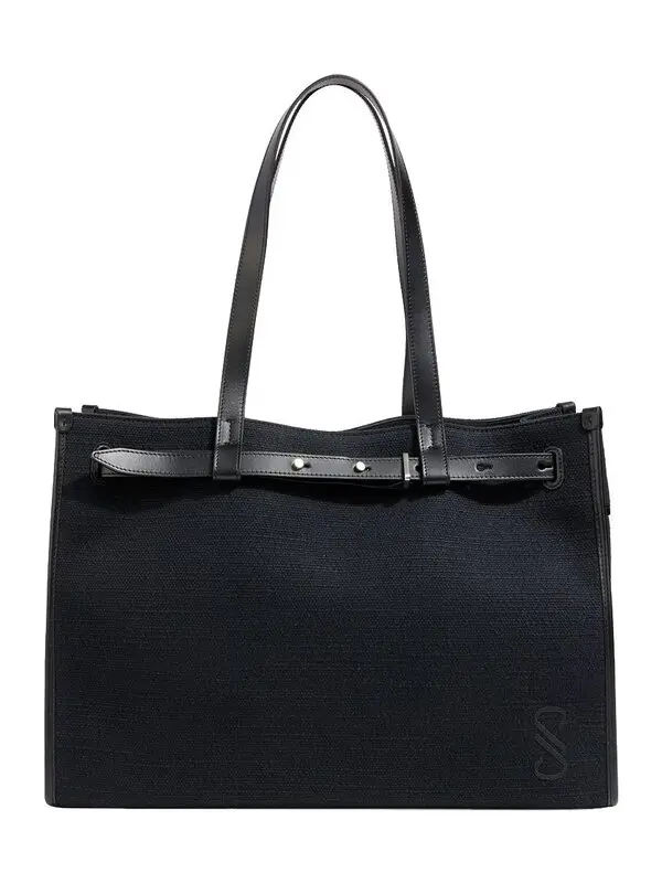 Proenza Schouler Belted Leather-trimmed Canvas Tote - Midnight Blue