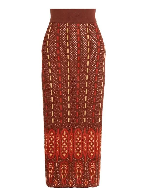 Johanna Ortiz Geometric Jacquard-knit Pima Cotton Midi Skirt - Brown