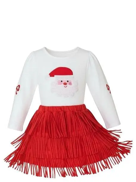 MIA BELLE GIRLS Santa Long Sleeve Top And Skirt Set - Red
