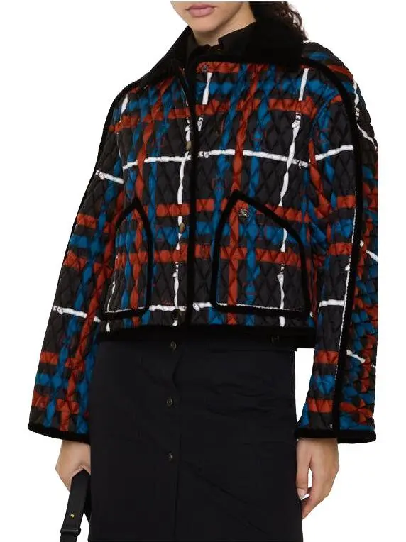 Burberry Check Quilted Floriston Jacket - Petrol Blue